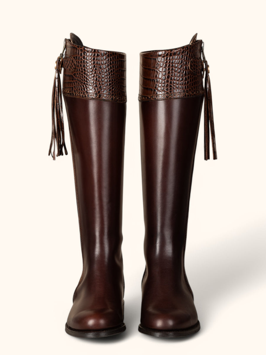Tall Mock Croc Spanish Boots in Brown Leather – The Spanish Boot Company
