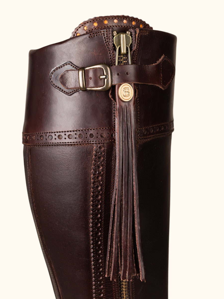Tall Spanish Riding Boots - Brown Rustic Leather - Leather Sole – The ...