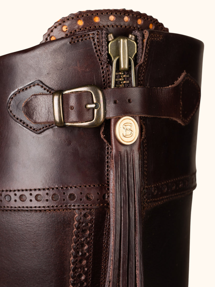 Tall Spanish Riding Boots - Brown Rustic Leather - Leather Sole – The ...