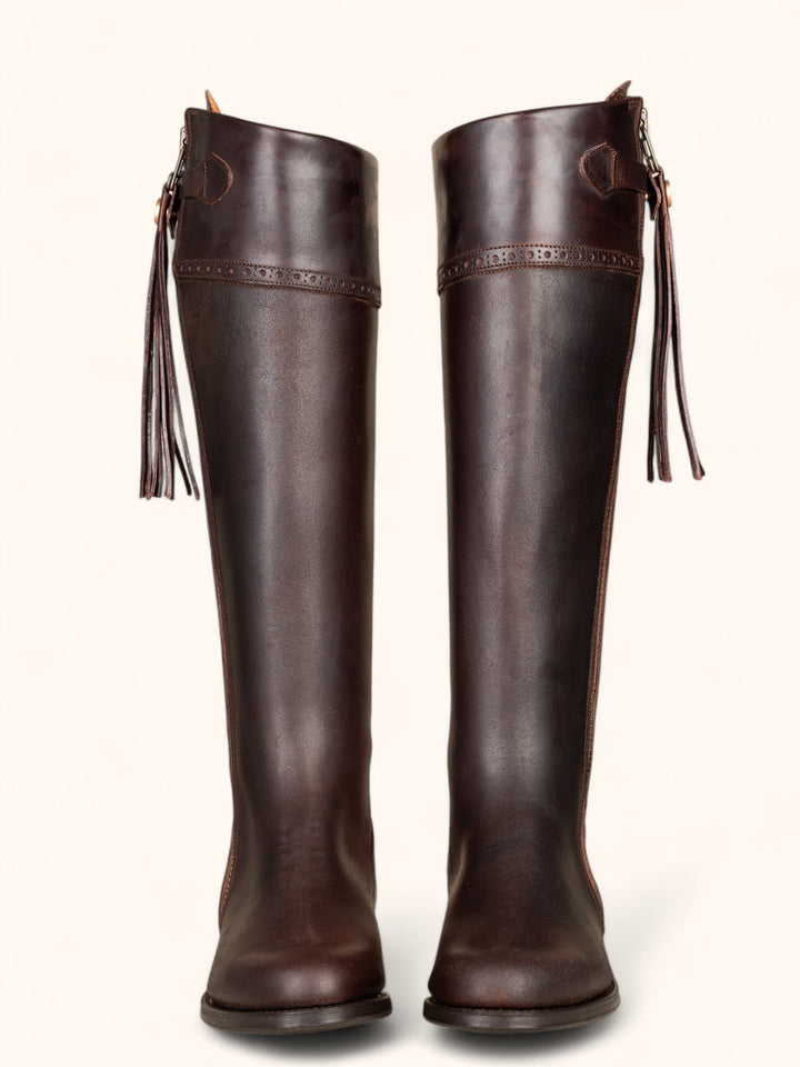 Tall Spanish Riding Boots - Brown Rustic Leather - Leather Sole – The ...