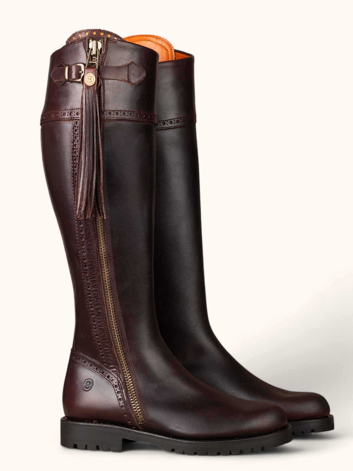 Tall Spanish Riding Boots with a Tread Sole - Rustic Brown Leather ...