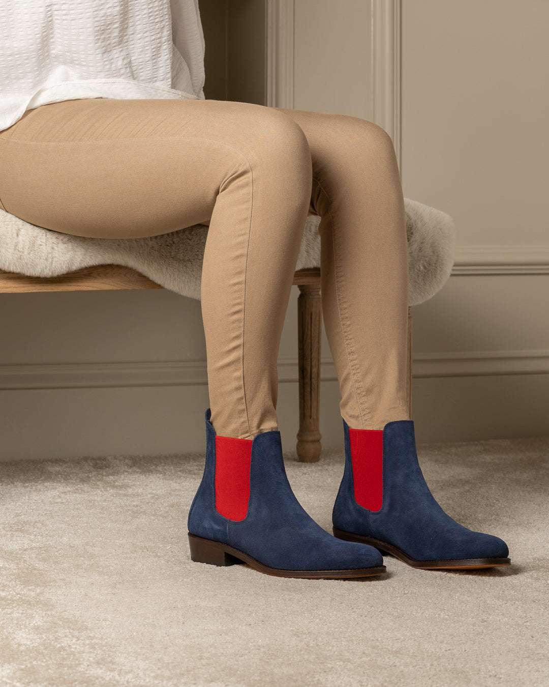 Chelsea Suede Boot in Navy and Red Elastic – The Spanish Boot Company