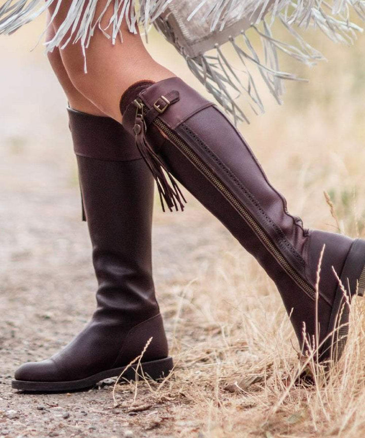 Tall Spanish Riding Boots - Brown Rustic Leather - Leather Sole – The ...